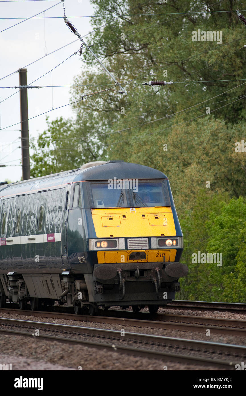 East Coast high speed passenger train travelling at speed along the ...