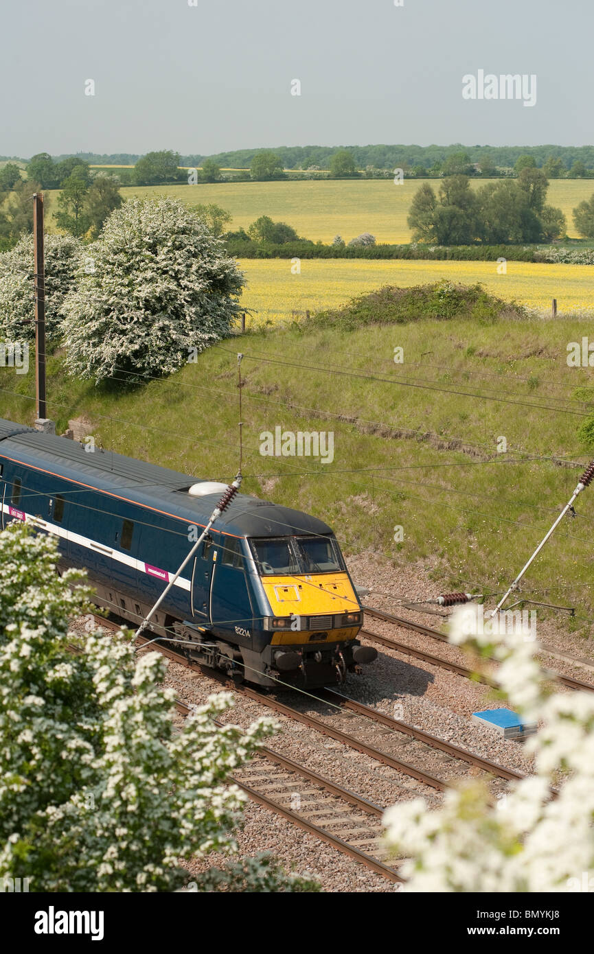 East Coast high speed passenger train travelling at speed along the ...