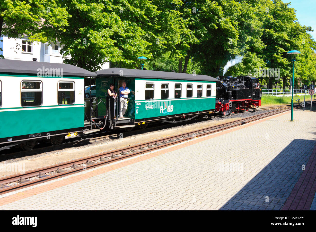 Narrow Gauge Steam Train "Rasender Roland" in Putbus, Ruegen Stock ...