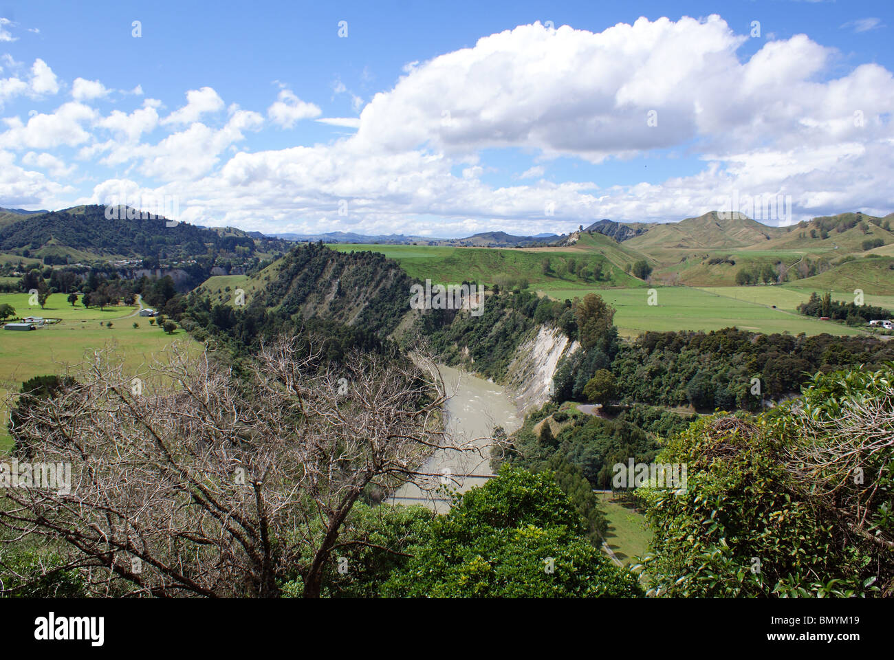 View of Rangitikei river gorge near Mangaveka, central North Island ...