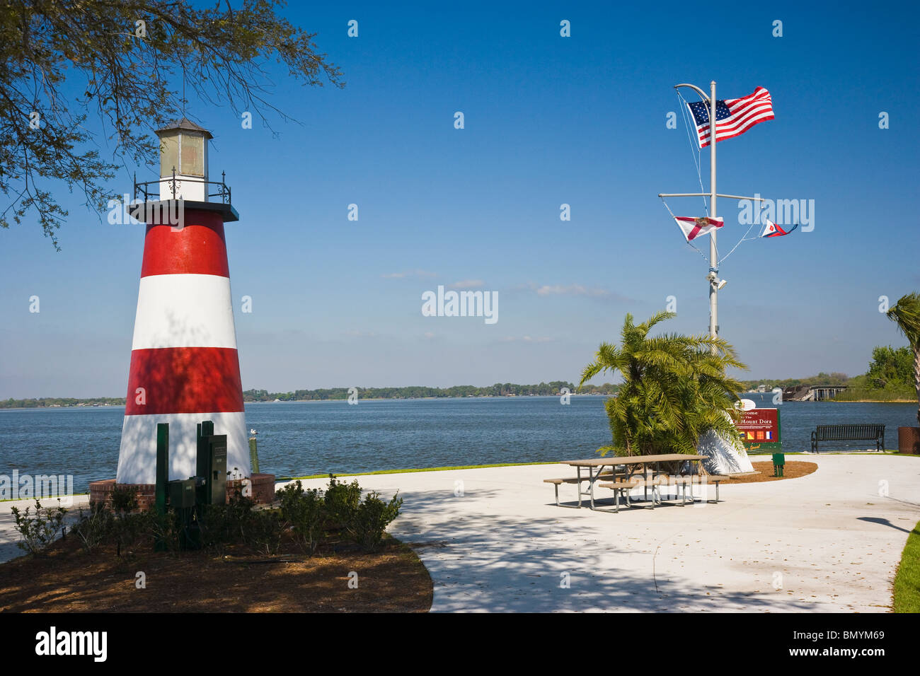 Lighthouse and flag post, Mount Dora, Florida, USA Stock Photo - Alamy