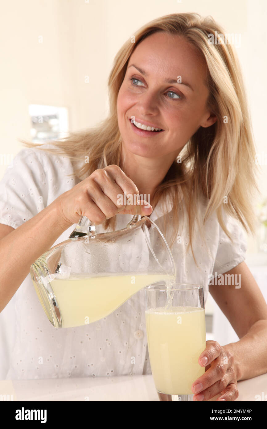 WOMAN POURING LEMONADE Stock Photo - Alamy