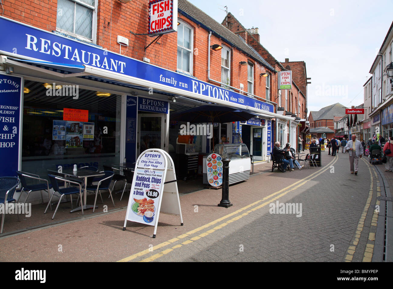 Cafes and restaurants on the High Street in the seaside town of ...