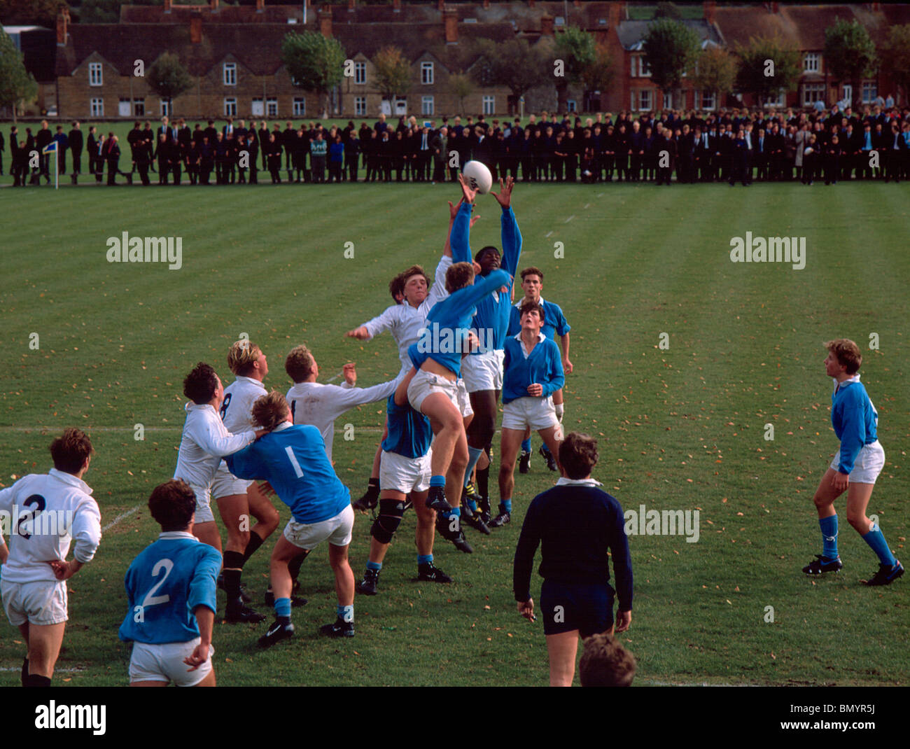 Sherborne School rugby match with spectators, 1980's Stock Photo - Alamy