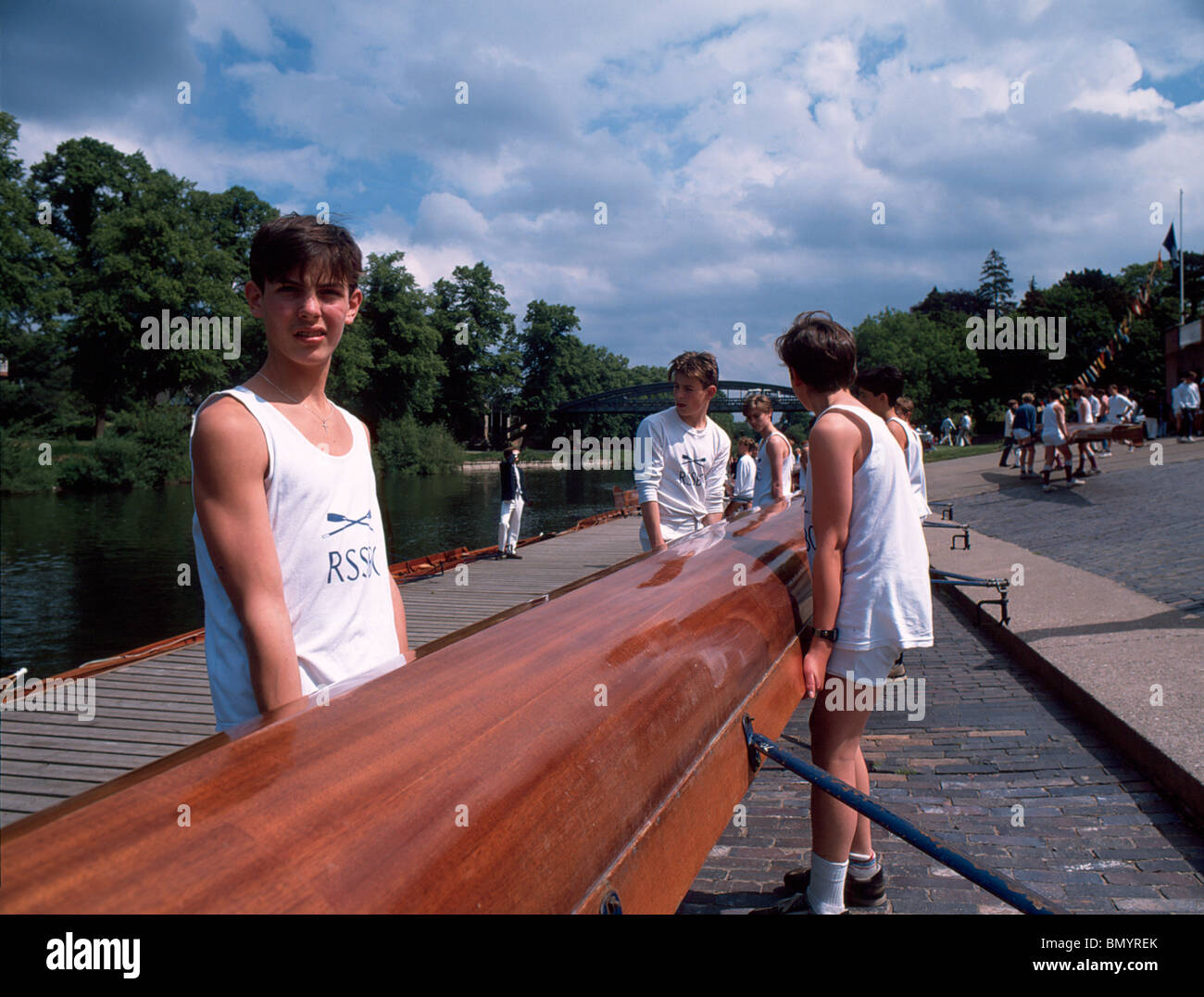 Shrewsbury School rowers, 1980's Stock Photo - Alamy