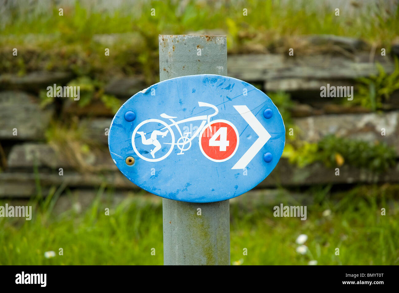 Cycle route sign, Isle of Man, British Isles Stock Photo - Alamy