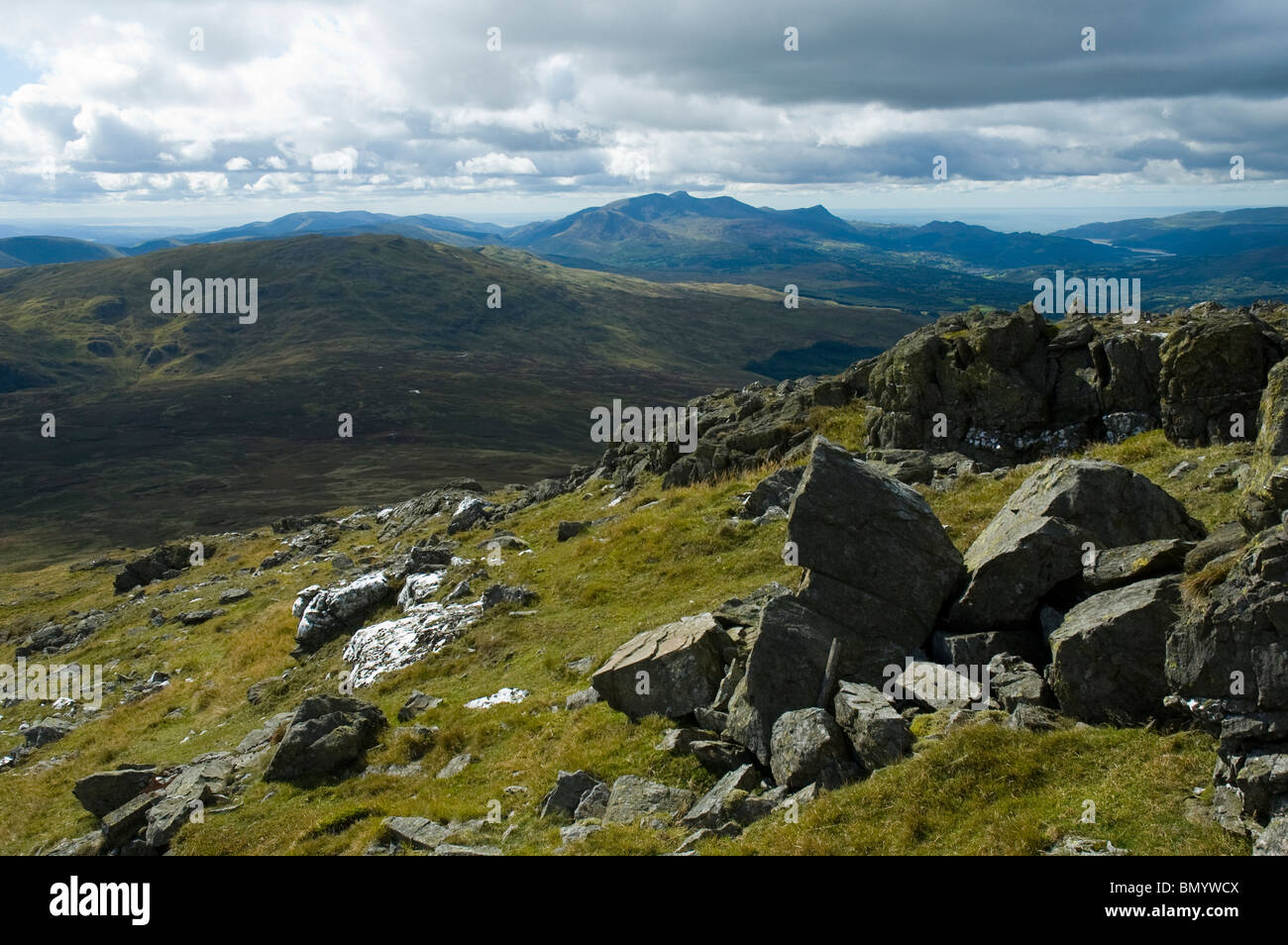 Cadair Idris from Aran Fawddwy in the Aran mountains, near Bala ...