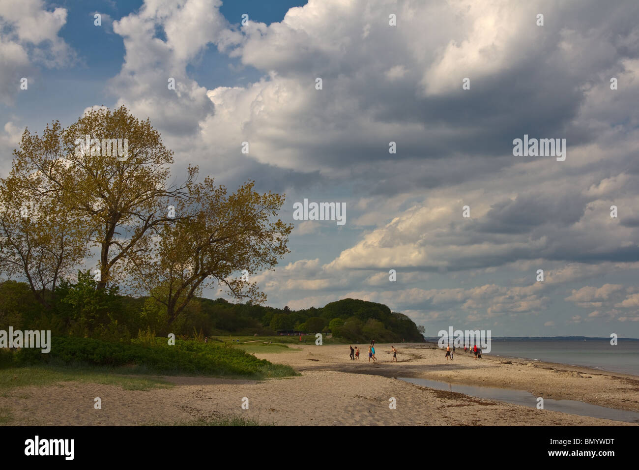 Aarhus bay by Moesgaard Denmark - season's first swim day. Horizontal ...