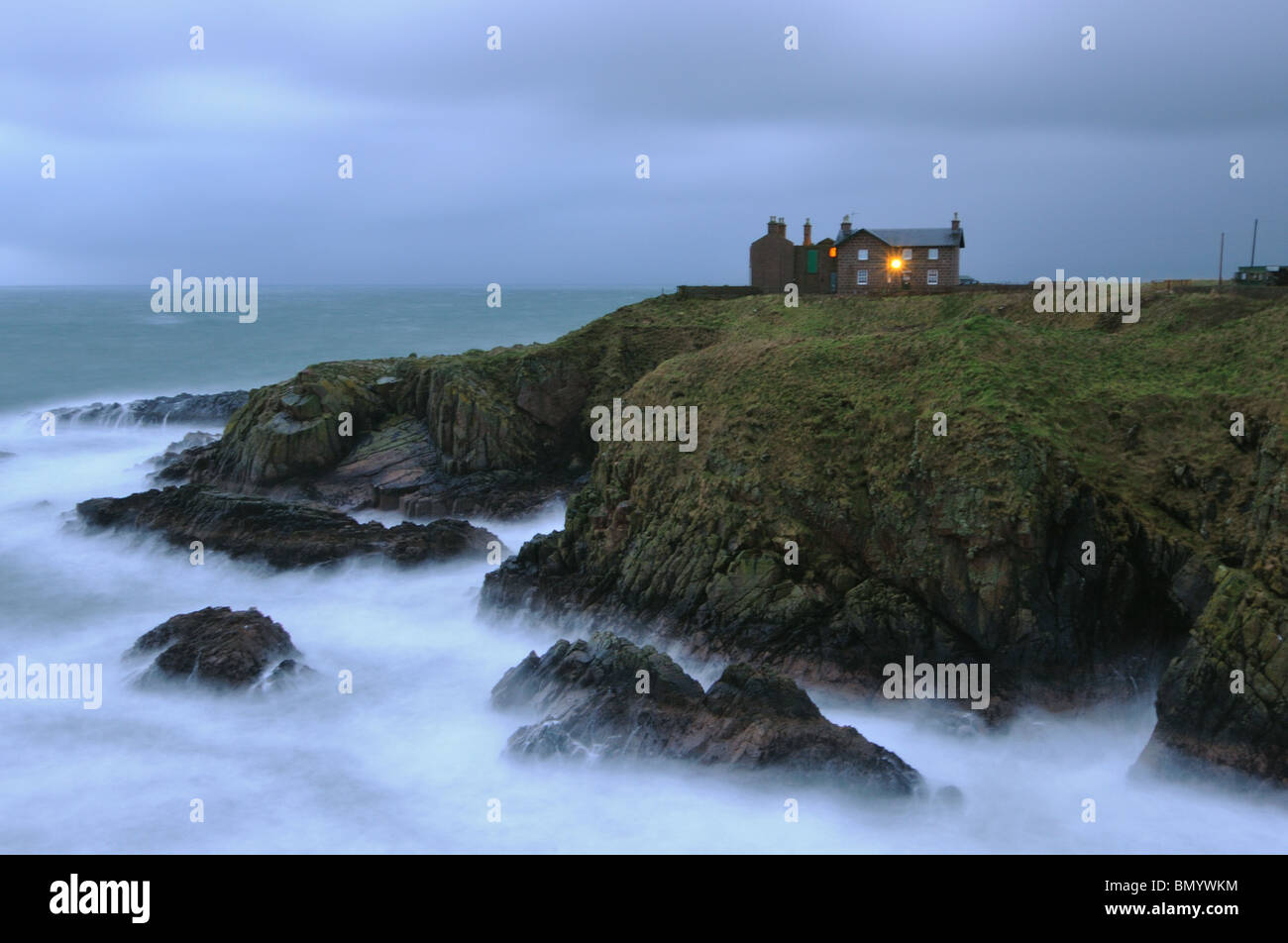 Earl's Lodge in a winter storm, Boddam, Aberdeenshire, Scotland Stock ...