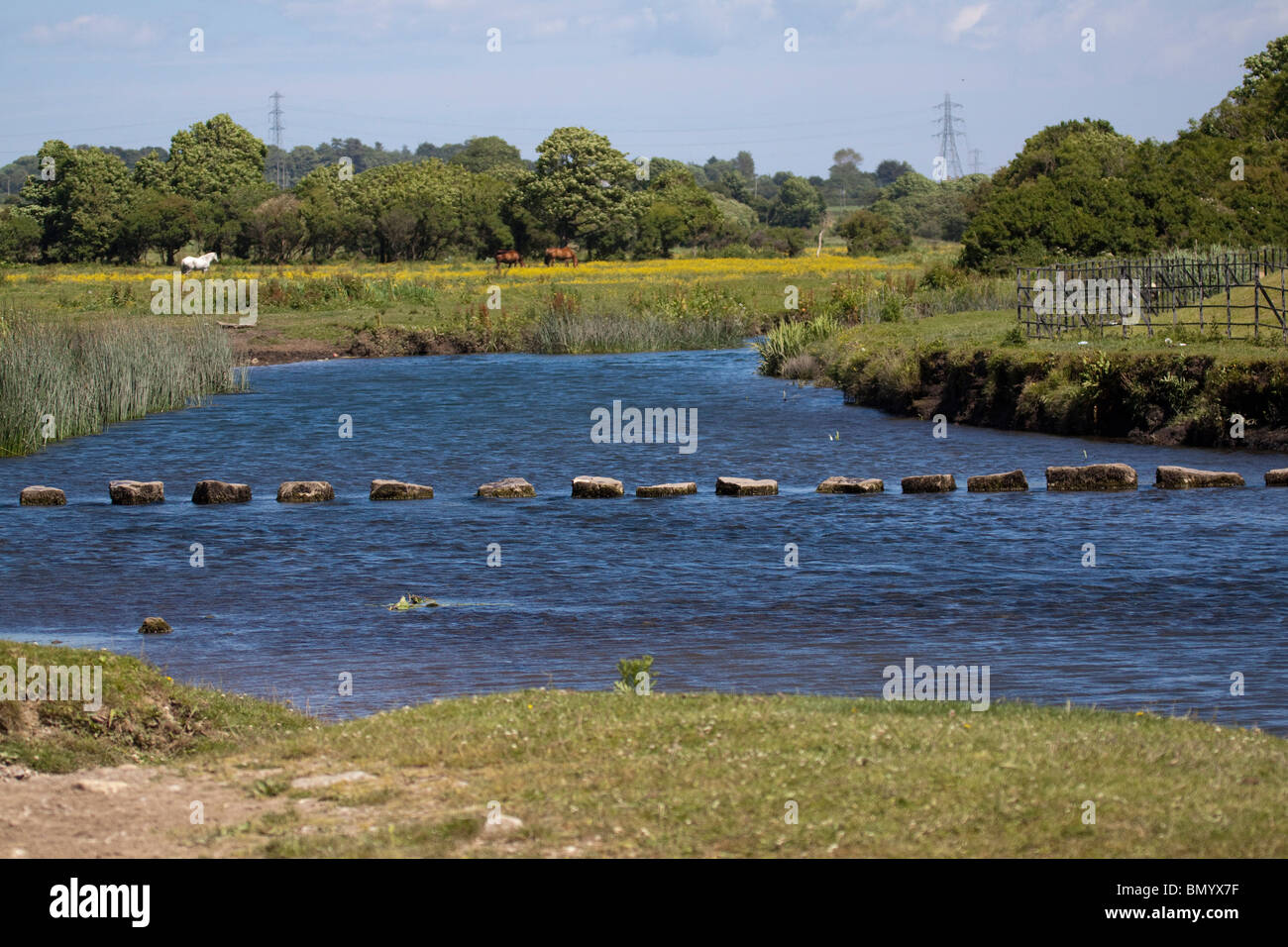 The stepping stones at Ogmore across the River Ewenny near Bridgend ...
