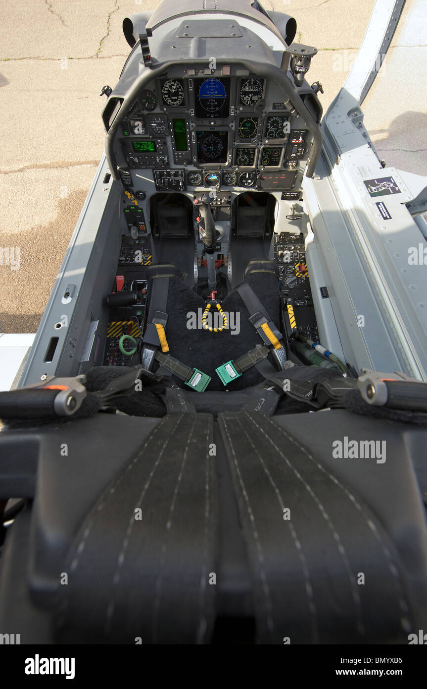 The interior cockpit of an Iraqi Air Force T-6 Texan trainer aircraft ...