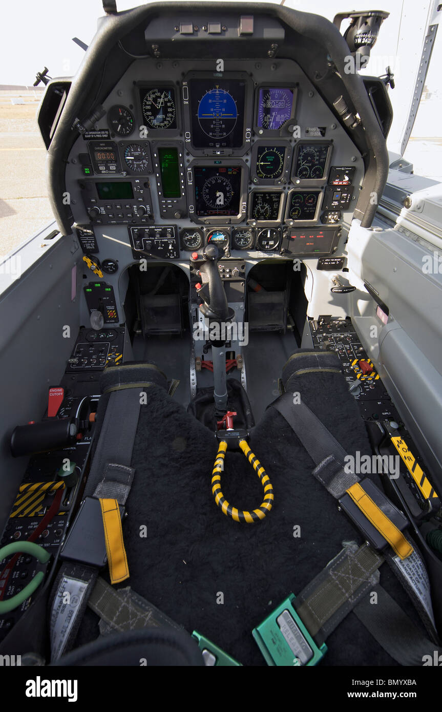 The interior cockpit of an Iraqi Air Force T-6 Texan trainer aircraft ...