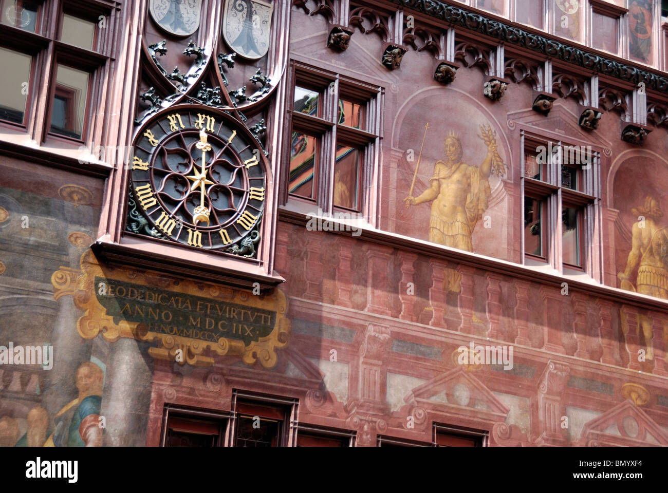 Rathaus (Town Hall) wall paintings and clock, Basel, Switzerland Stock ...