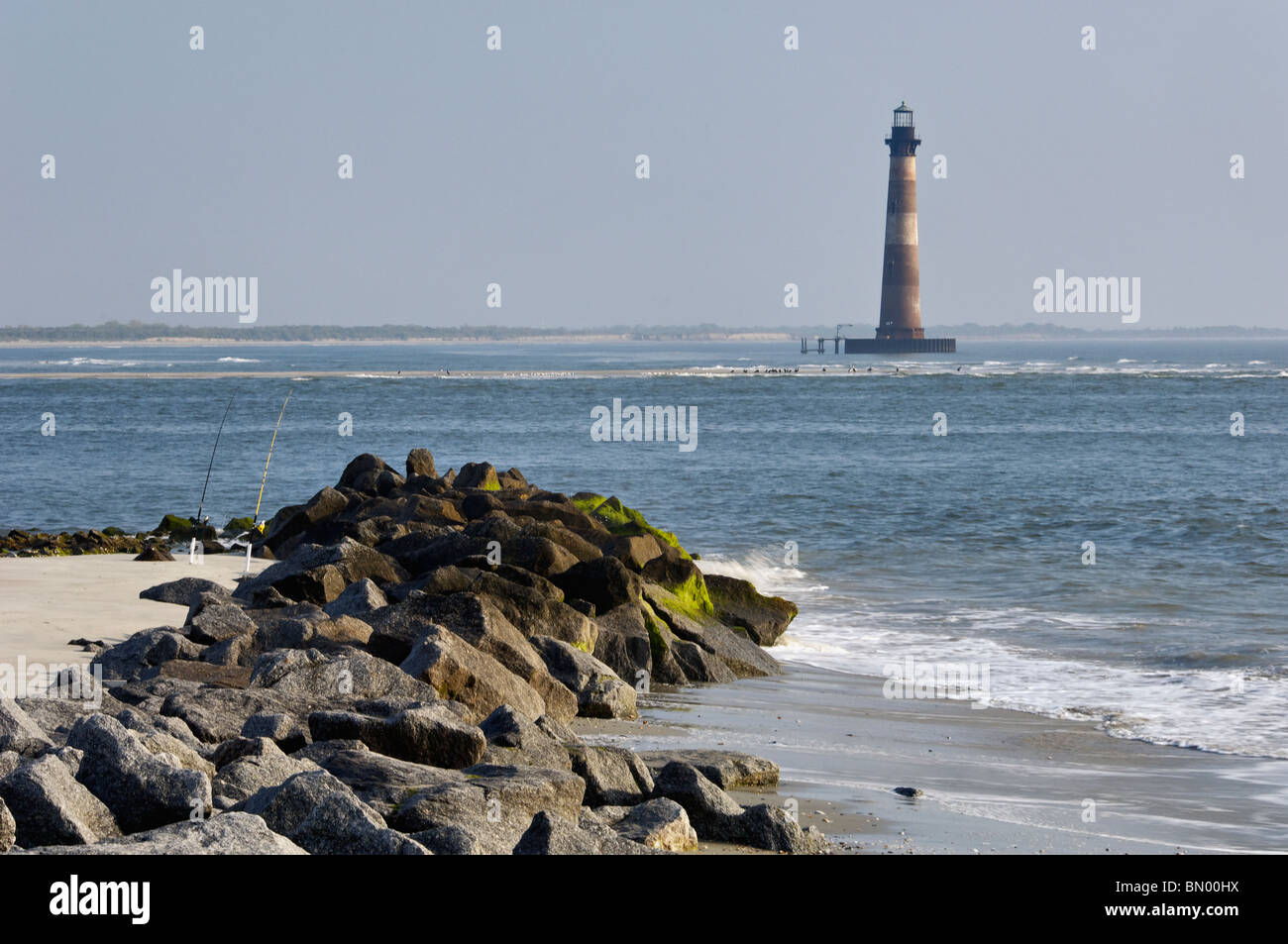 Morris Island Lighthouse and Breakwater on Folly Beach in Charleston ...