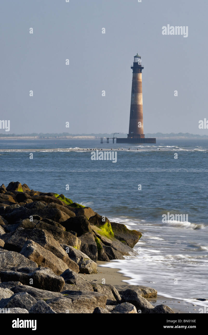Morris Island Lighthouse and Breakwater on Folly Beach in Charleston ...