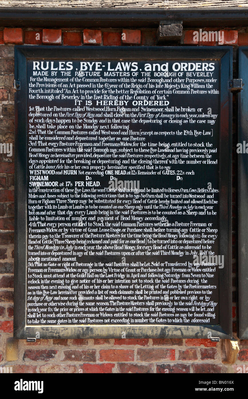 Old rules and bye law notice on a building in Westwood Pastures ...