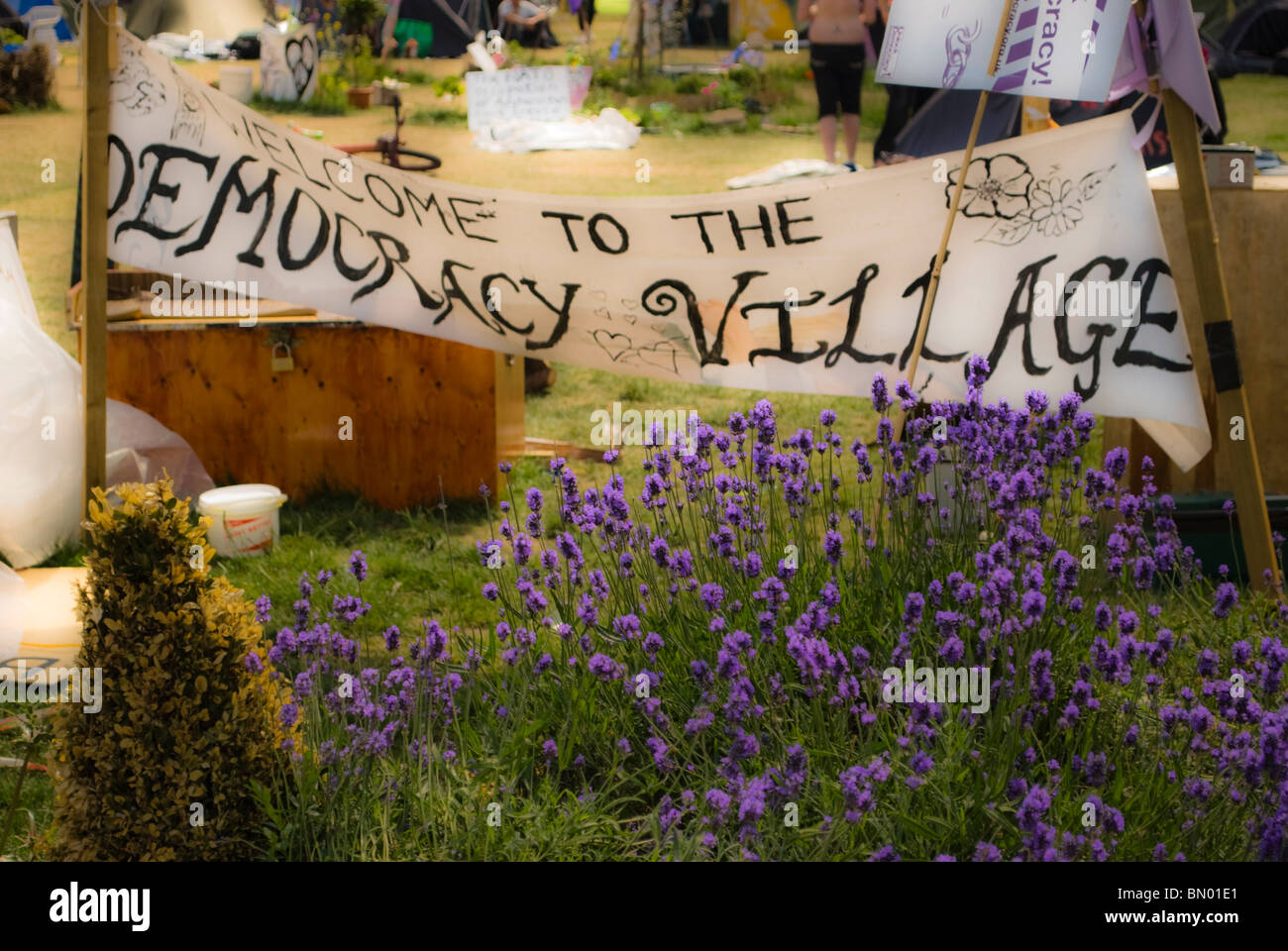 Peace camp (Democracy Village) in Parliament square, welcome sign. June ...