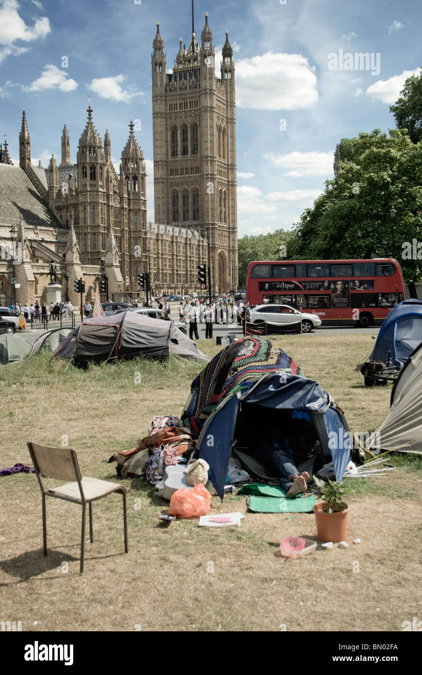 Peace camp (Democracy Village) in Parliament square with Houses of ...