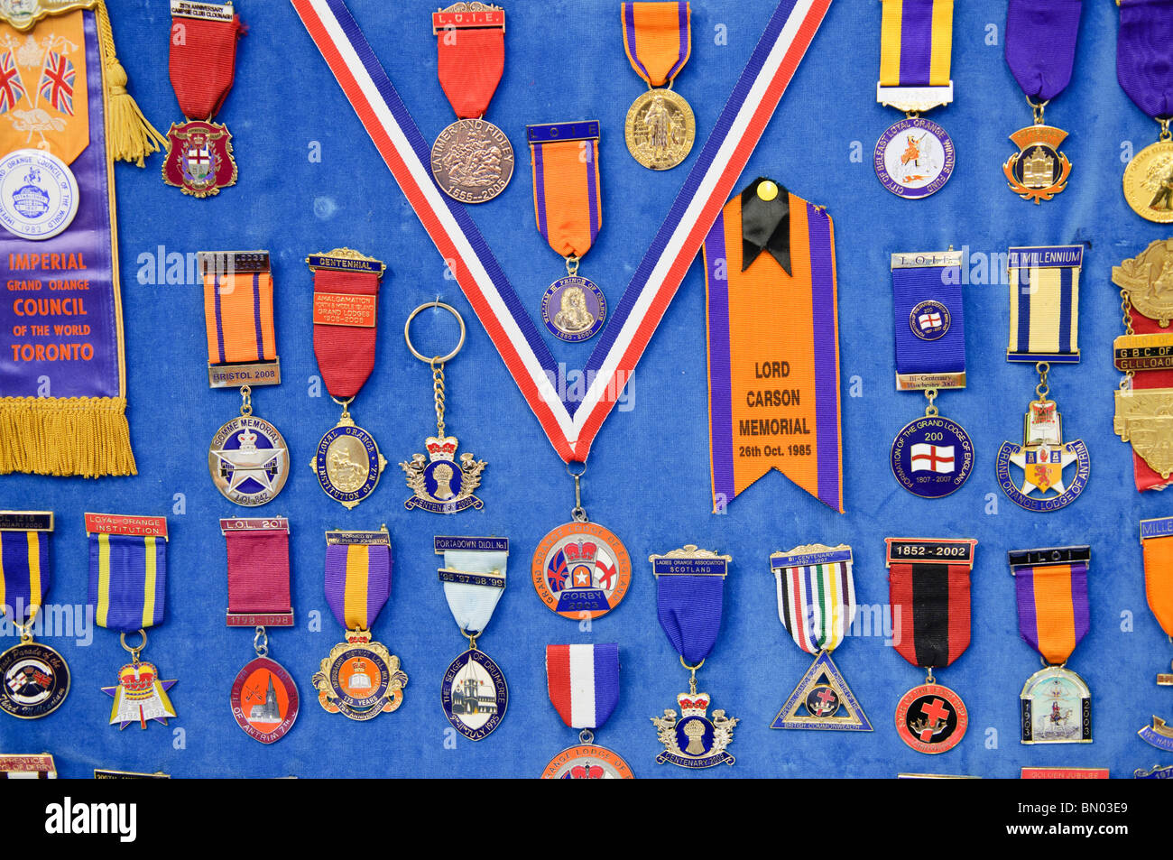 Selection of Orange Order badges and medals Stock Photo - Alamy