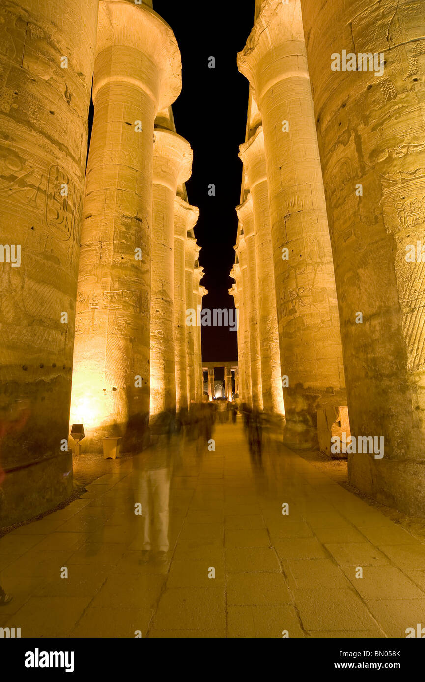 Columns in Luxor Temple lit up at night Stock Photo - Alamy