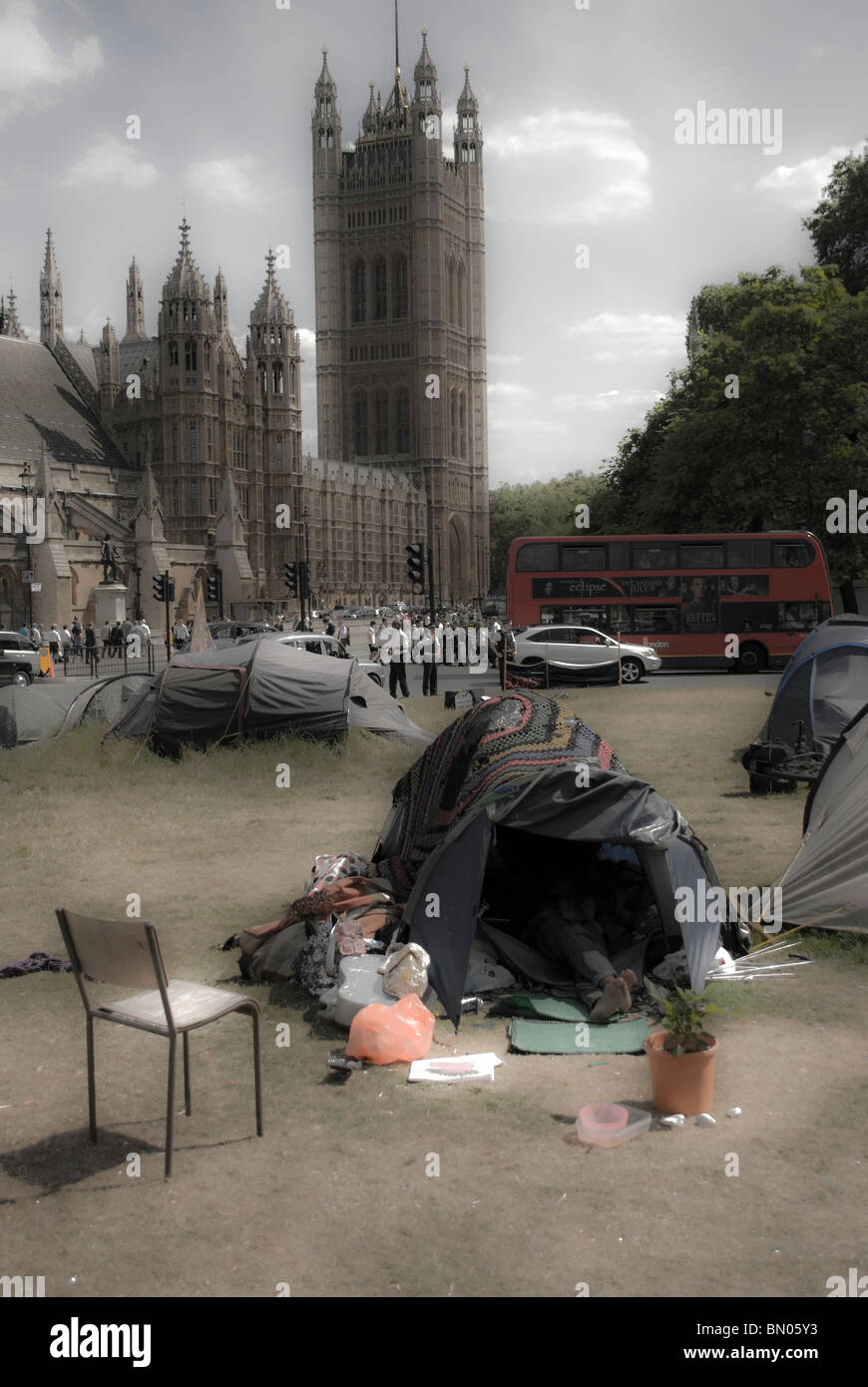 Peace camp (Democracy Village) in Parliament square with Houses of ...