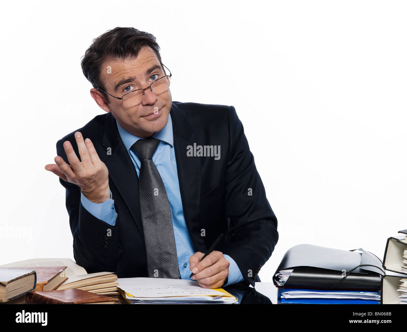 one caucasian business Man writing busy business paperwork isolated ... one caucasian business Man writing busy business paperwork isolated ...