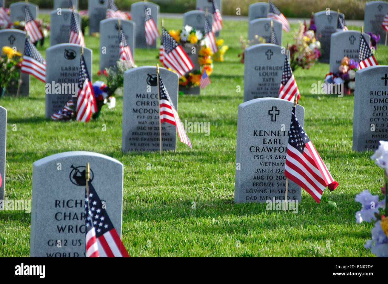 USA, Idaho, Boise, Dry Creek Cemetery, Veteran's Graves on Memorial Day ...