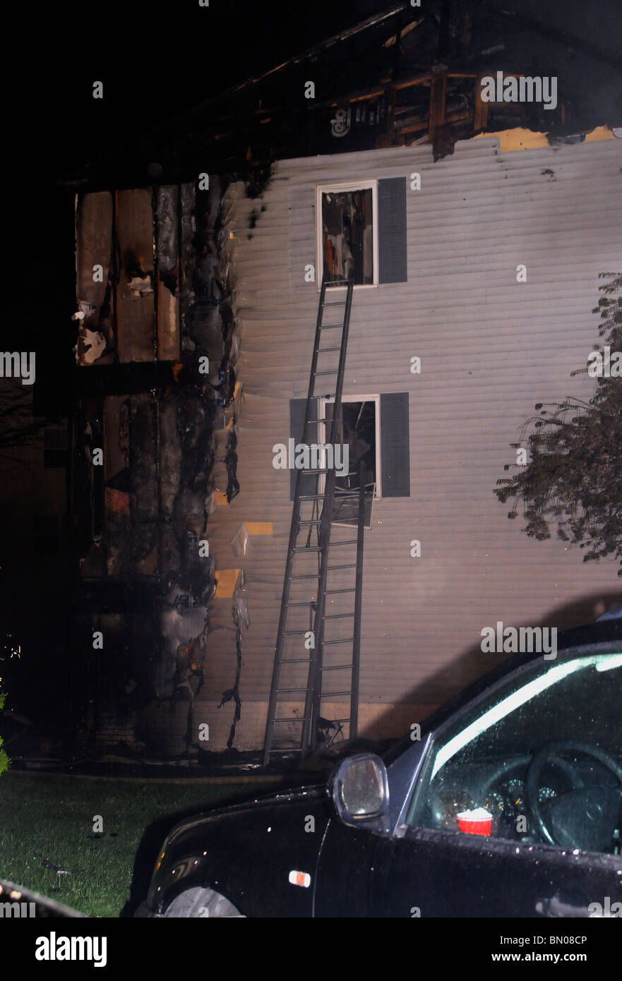 A 3 alarm fire heavily damaged a townhouse in Greenbelt, Maryland Stock ...
