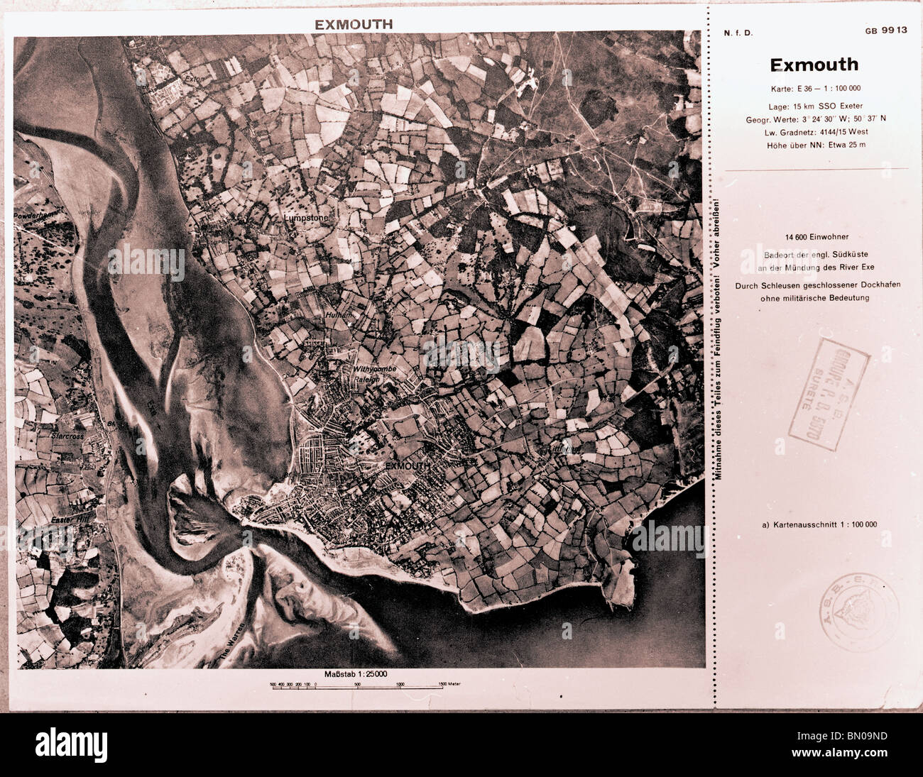 Exmouth - Devon 1940 River Exe Estuary Luftwaffe Aerial Image Stock ...