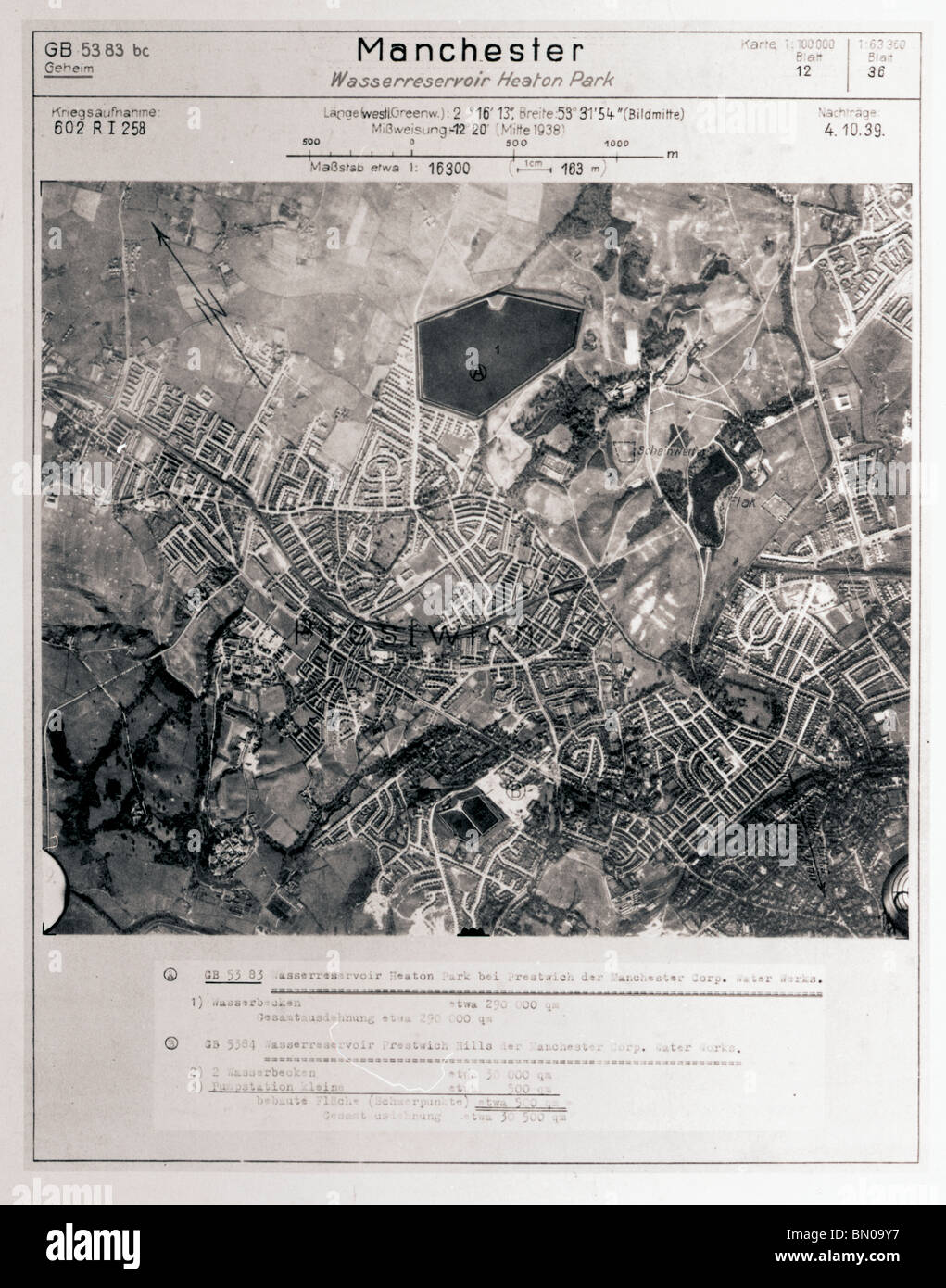 Heaton Park - Manchester 4th October 1939 Reservoir Luftwaffe Aerial ...