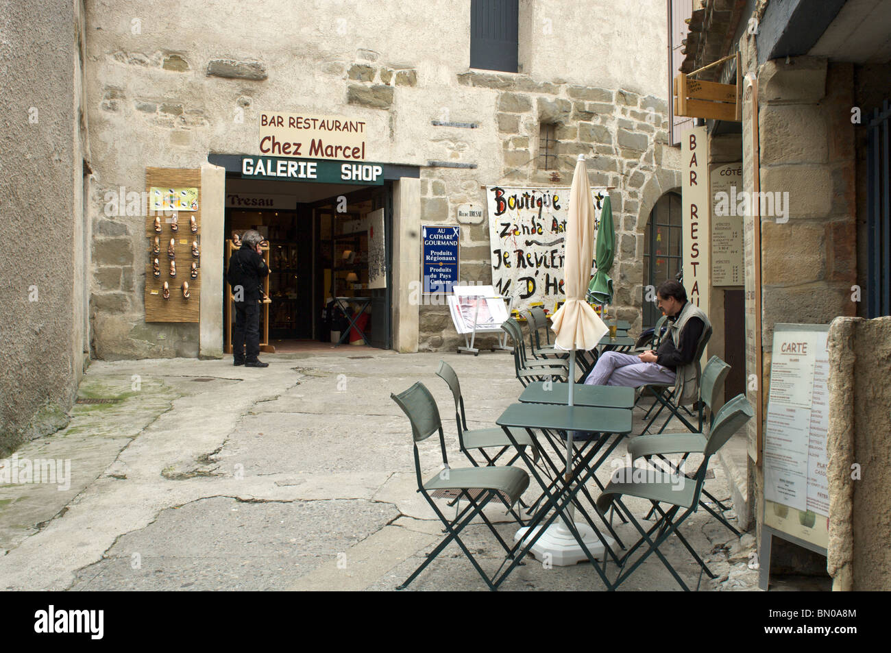 shop and cafe in la cite, carcassonne Stock Photo - Alamy