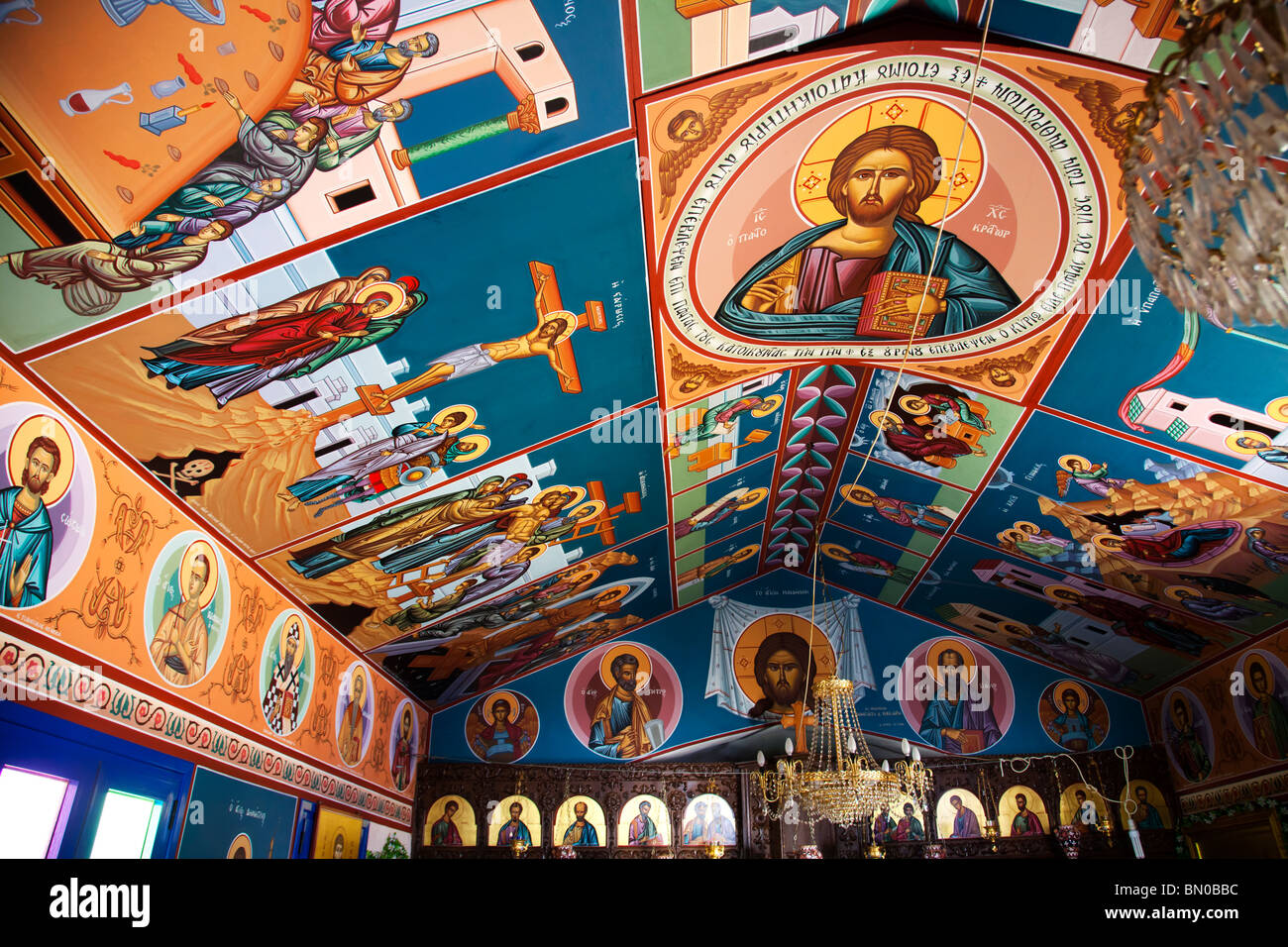 Greek iconocography inside chapel Stock Photo - Alamy