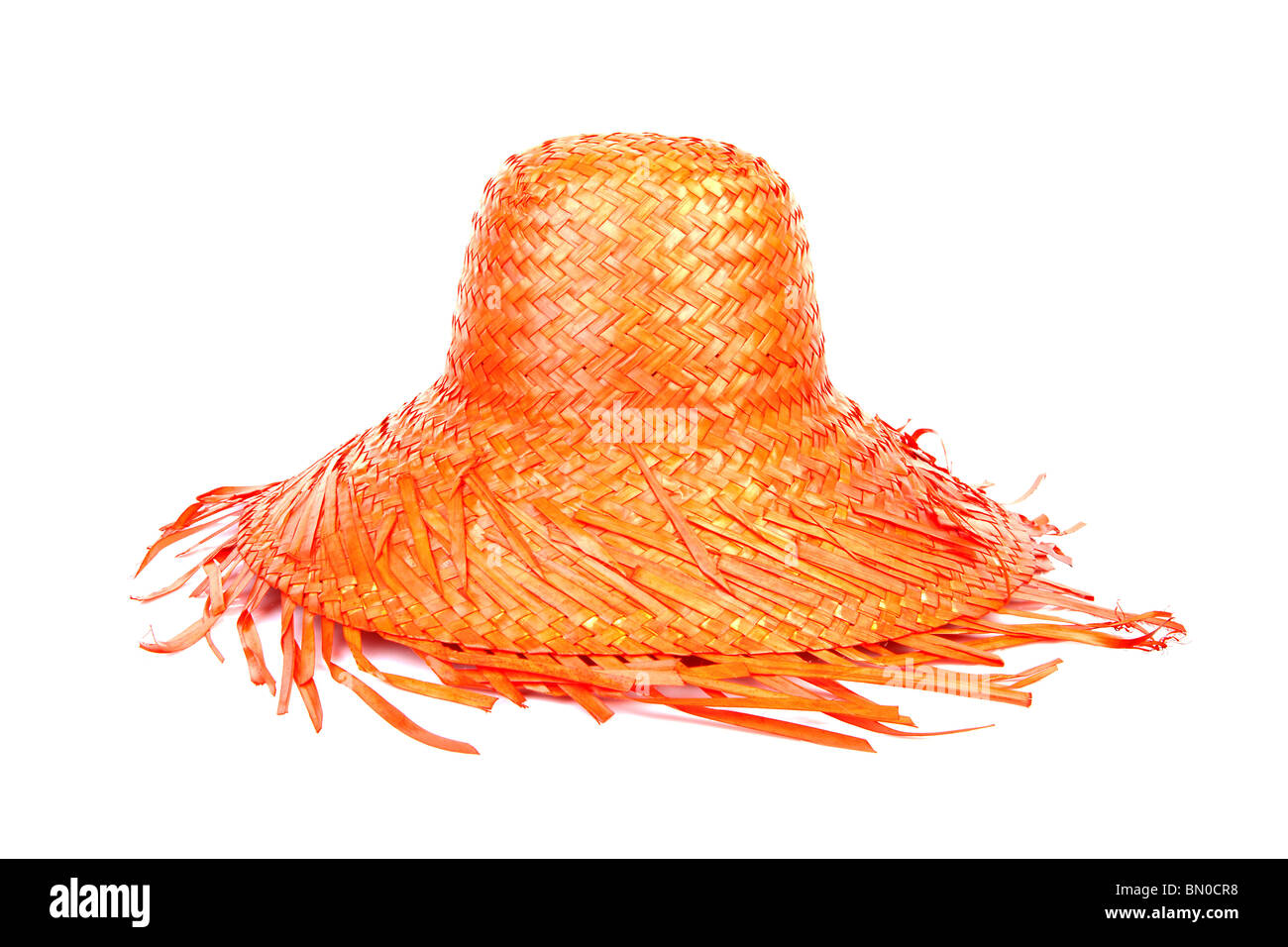 Orange straw hat for dutch soccer game isolated on white background ...