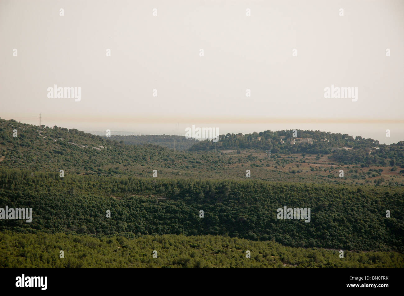 Israel, Haifa Bay Industrial area. Air Pollution the Inversion layer is ...