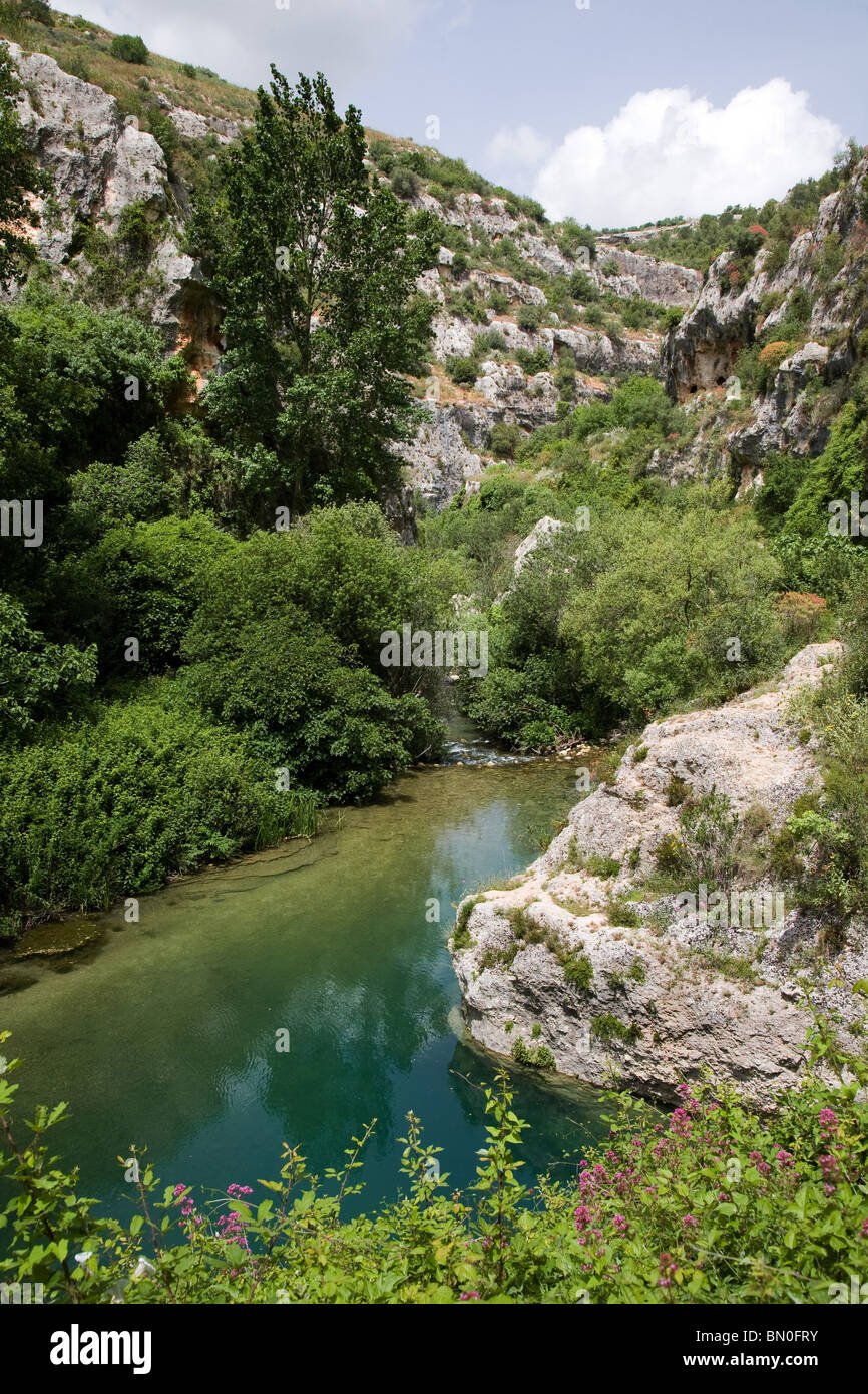 Rocky Necropolis of Pantalica, UNESCO World Heritage Sites, river Anapo ...