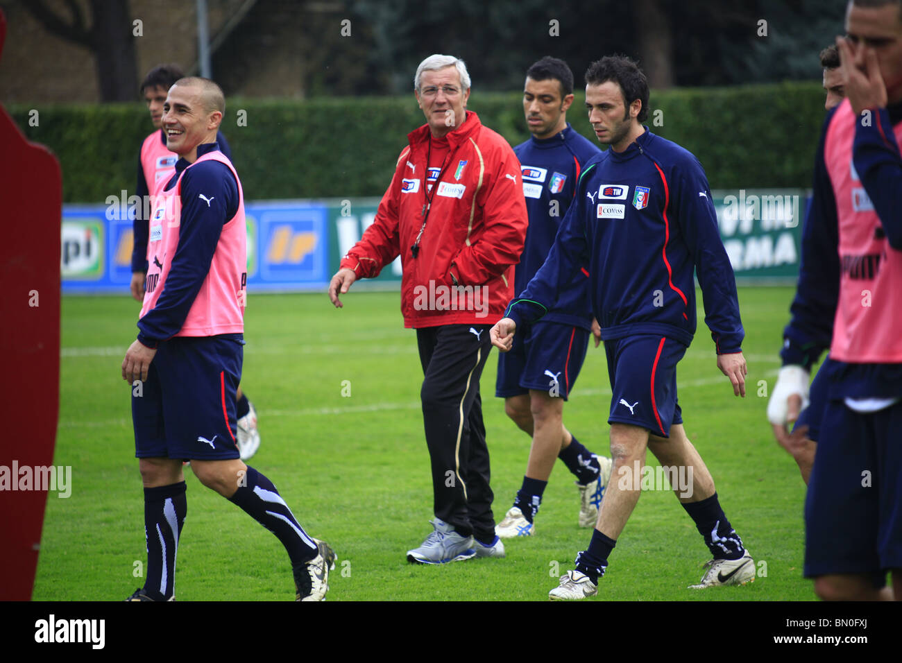 Marcello Lippi, national team coach, Pazzini, Cannavaro 2010 FIFA World ...