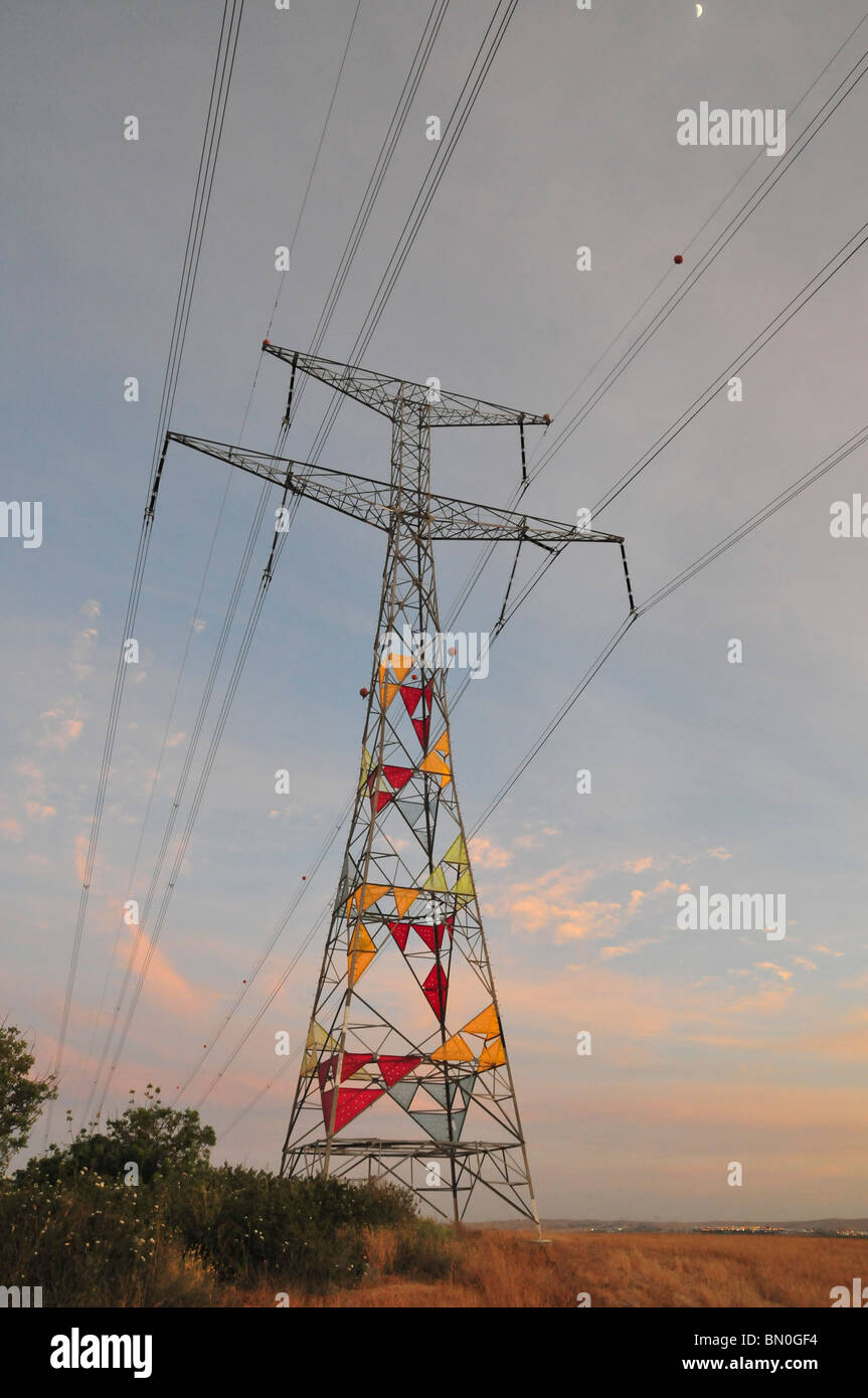 Israel, Negev Desert. High voltage power line pylon at sunset Stock ...