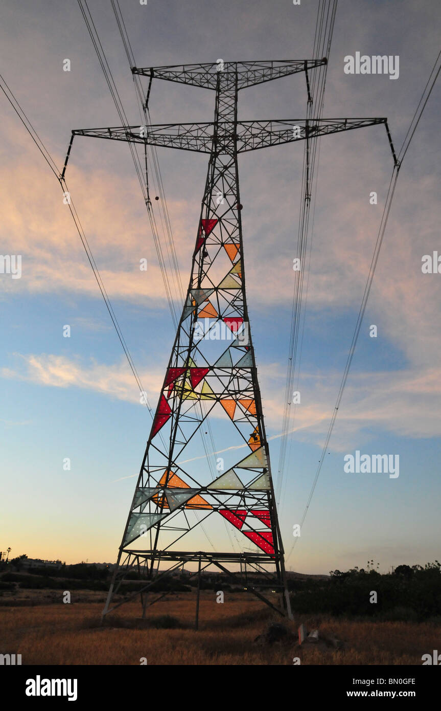 Israel, Negev Desert. High voltage power line pylon at sunset Stock ...