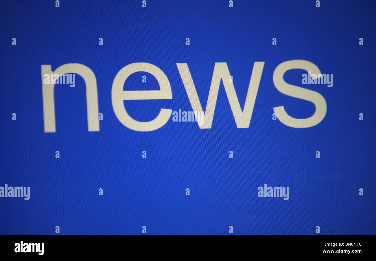 The word news on a blue screen Stock Photo - Alamy