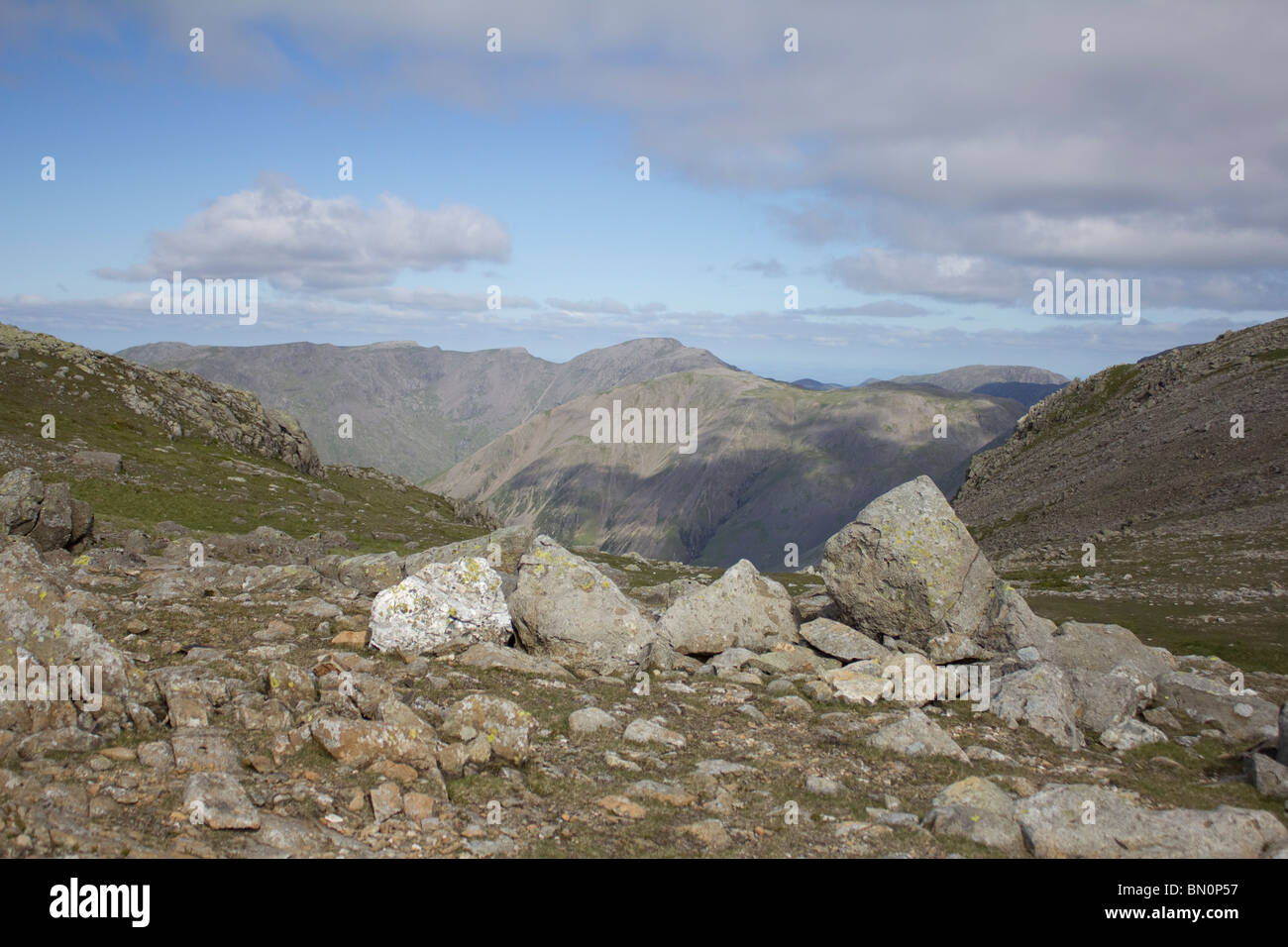 Great Gable and Kirk Fell from base of Ill Crag, Lake District, England ...