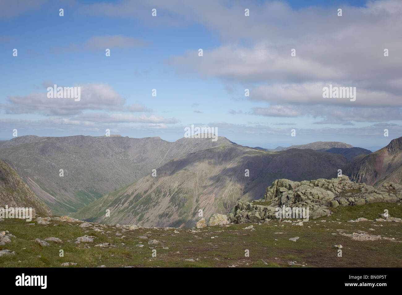 Great Gable and Kirk Fell from base of Ill Crag, Lake District, England ...