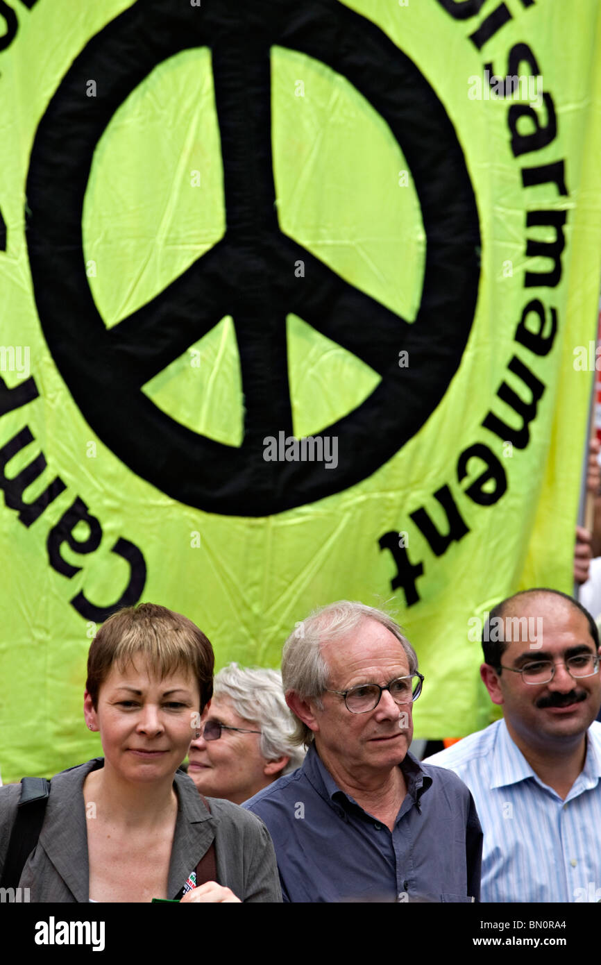 Carol Lucas MP and playwright Ken Loach at a London demonstration ...