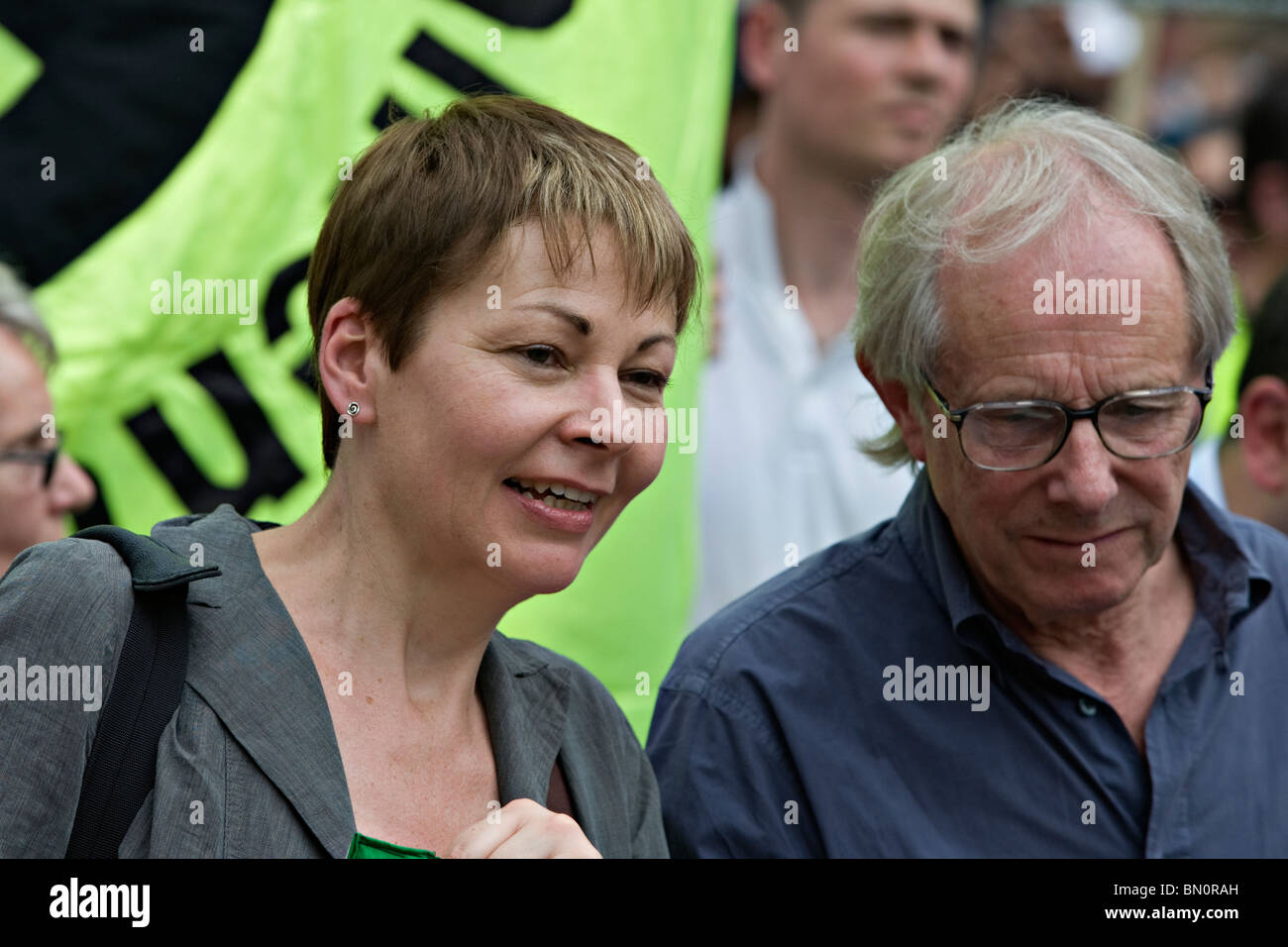 Carol Lucas MP and playwright Ken Loach at a London demonstration ...