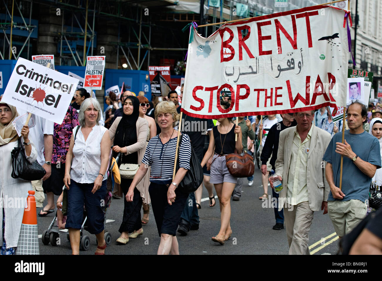 Participants march during a demonstration against the Israeli blockade ...