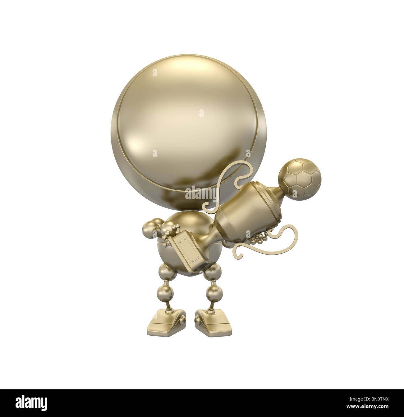 Achievement in sport - gold player holds gold football cup Stock Photo ...