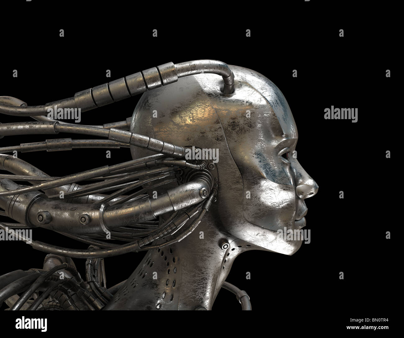 Cool futuristic robot. Connected robotic head in profile Stock Photo ...