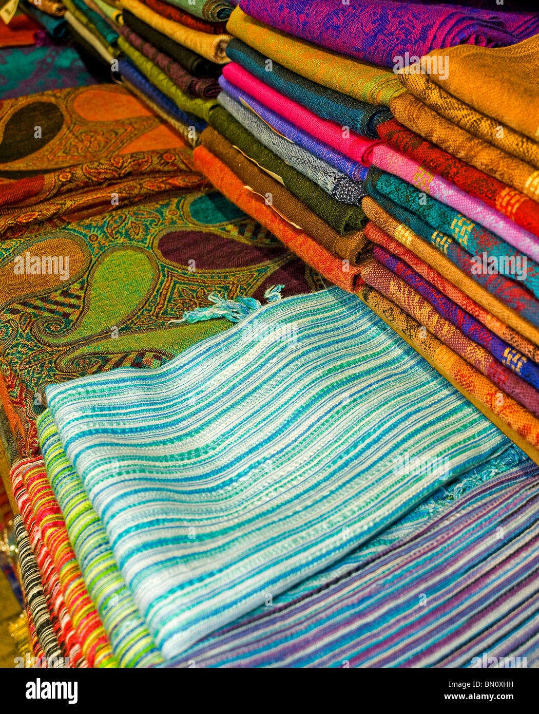 Fabrics on a market stall Stock Photo - Alamy