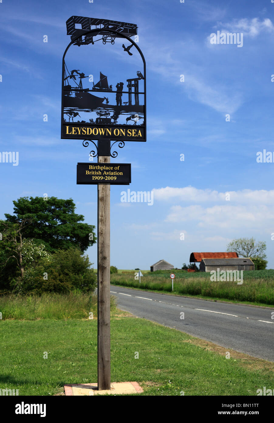 Leysdown on Sea, village sign Stock Photo - Alamy
