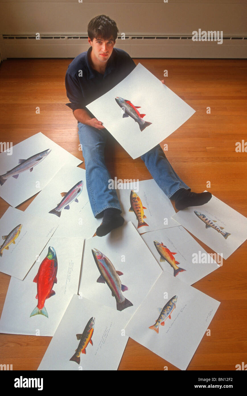 James Prosek with his watercolor paintings of trout Stock Photo - Alamy