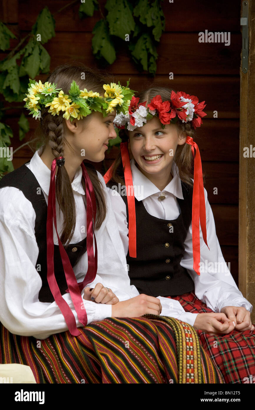 Latvia,Latvian folklore,Traditional costumes Stock Photo - Alamy